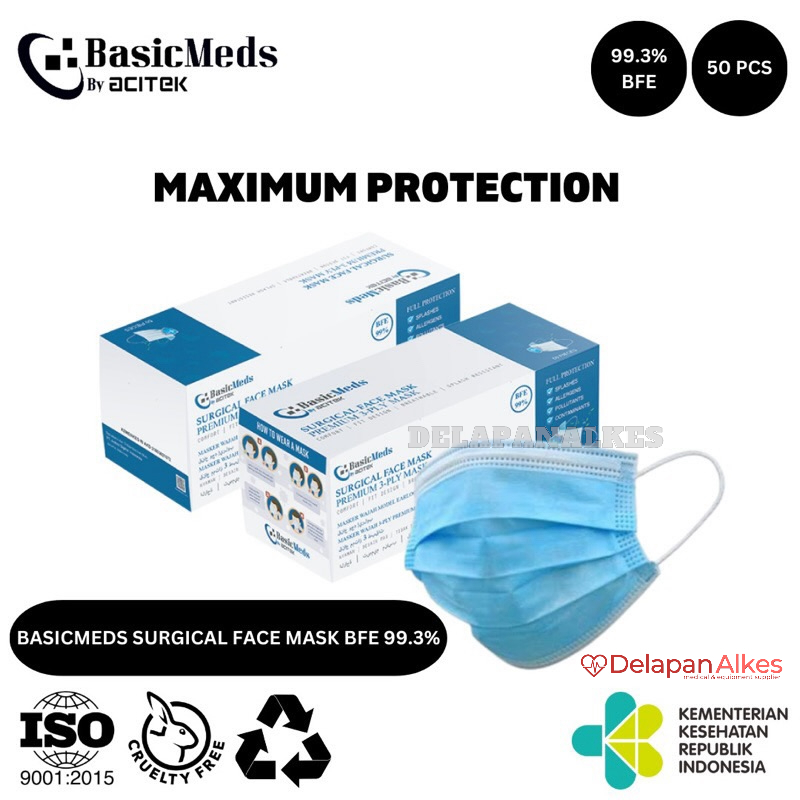 Jual BasicMeds Masker Medis 3Ply isi 50 Pcs Surgical Face Mask Premium ...