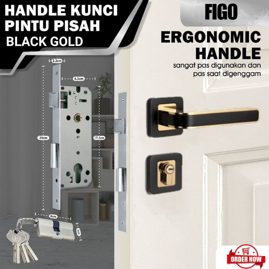 Jual Handle Roset Black Gold / Handle Kunci Pintu Model Pisah Warna ...