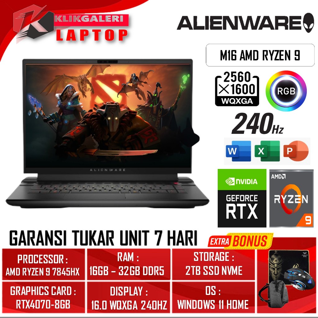Jual LAPTOP GAMING MURAH ALIENWARE M16 AMD RYZEN 9 7845HX RTX4070-8GB ...