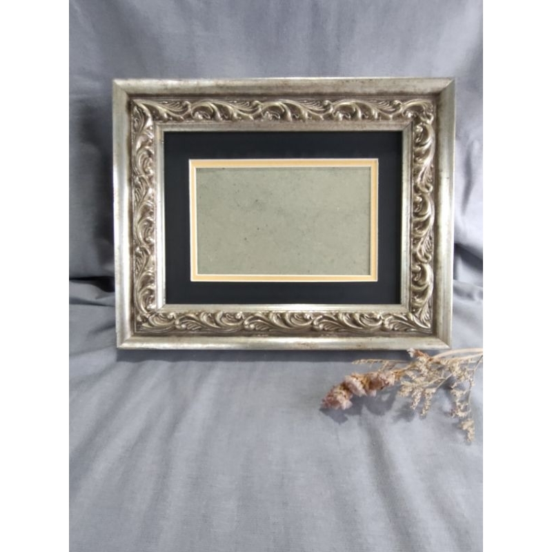 Jual Bingkai Foto / Pigura Kayu Silver Ukir 4R ( 10 x 15cm ) 6R ( 15 x ...