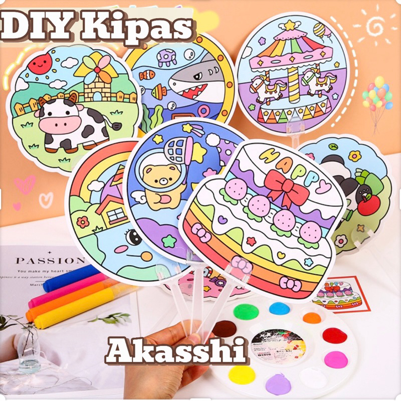 Jual AJS DIY Kipas tangan mewarnai / DIY coloring fan / Doodle hand fan ...
