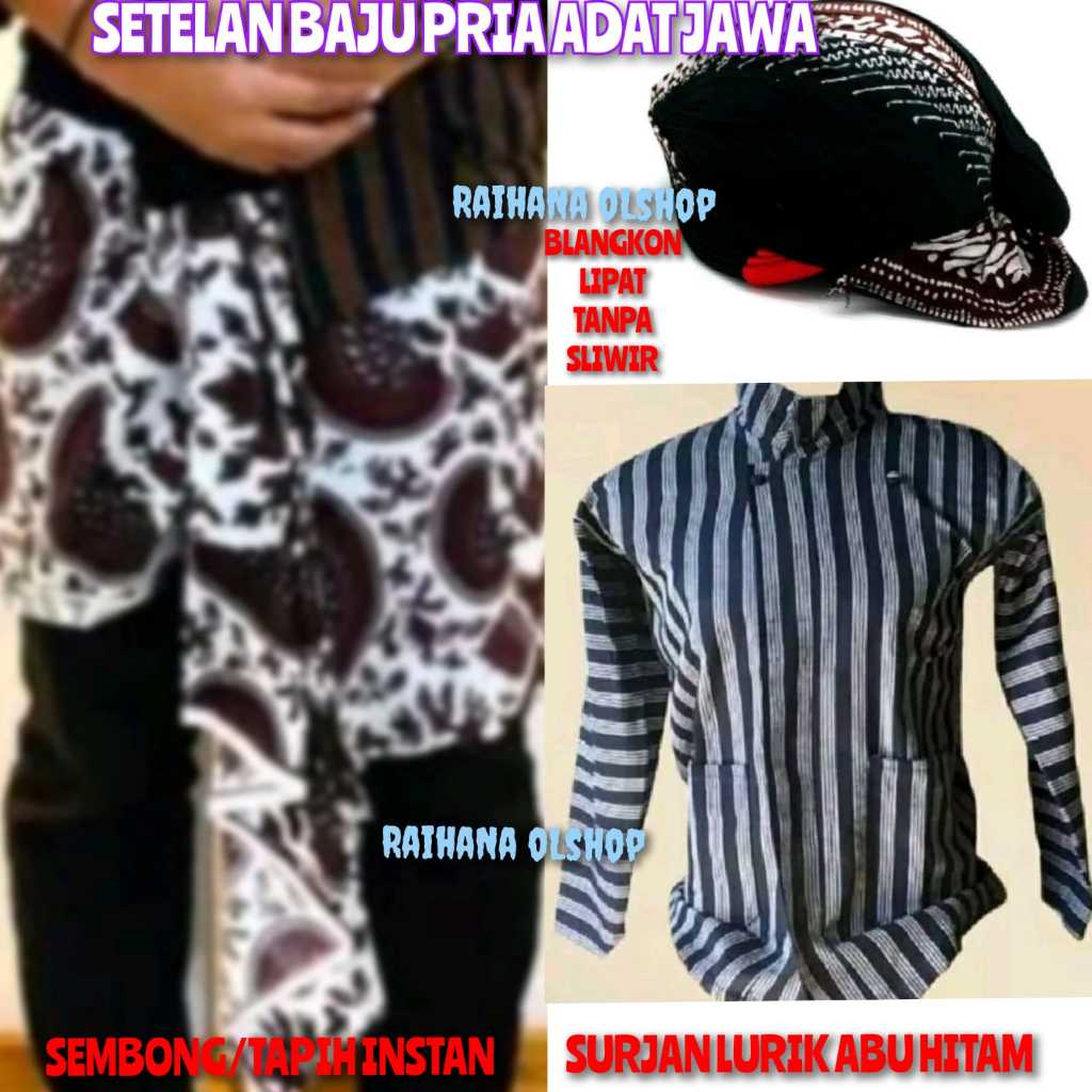 Jual SEPAKET BAJU ADAT JAWA PRIA | BLANGKON LIPAT TANPA SLIWIR + SURJAN LURIK ABU HITAM ...