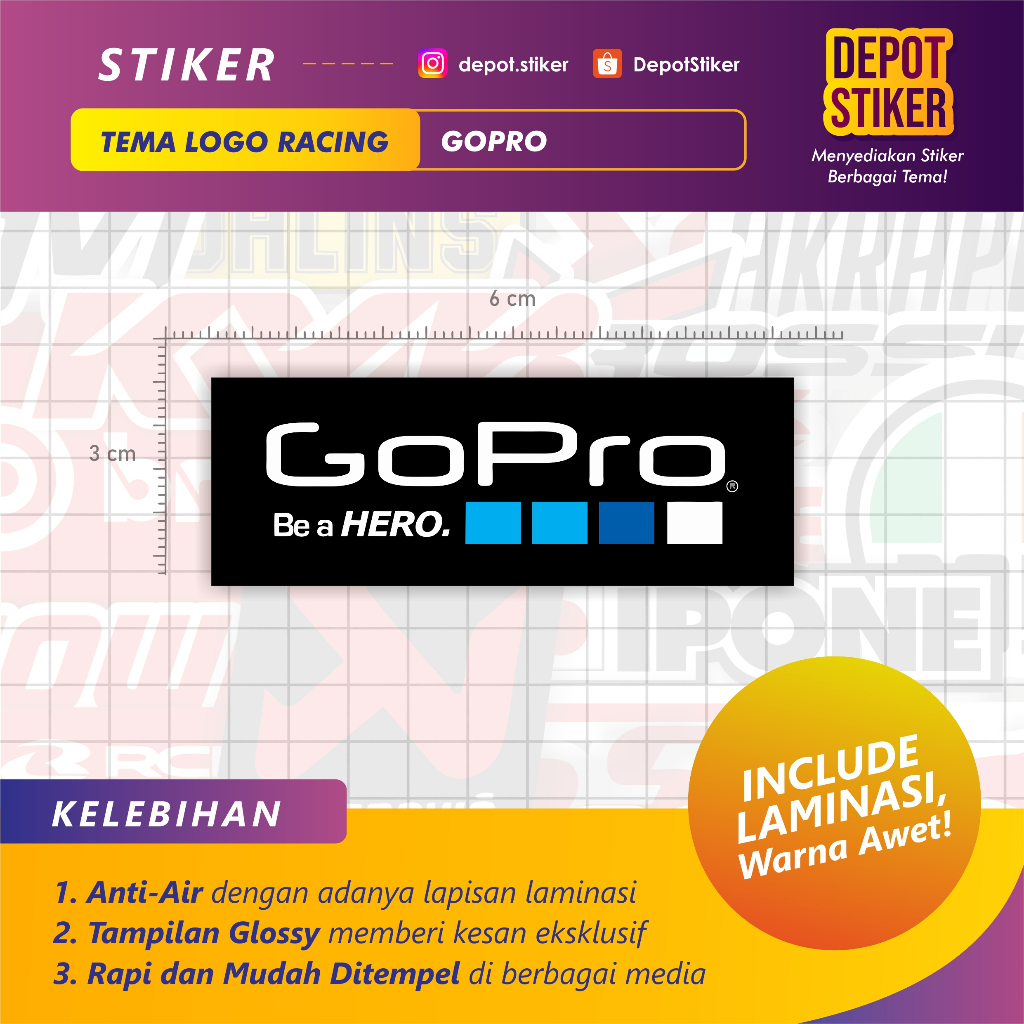 Jual Stiker Tema Logo Racing GOPRO Laminasi Anti-Air 1 Pcs | Shopee ...