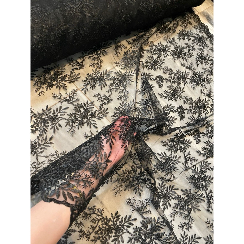 Jual Bahan Brokat Brukat Tile Bordir Kebaya Alana Series Warna Hitam ...