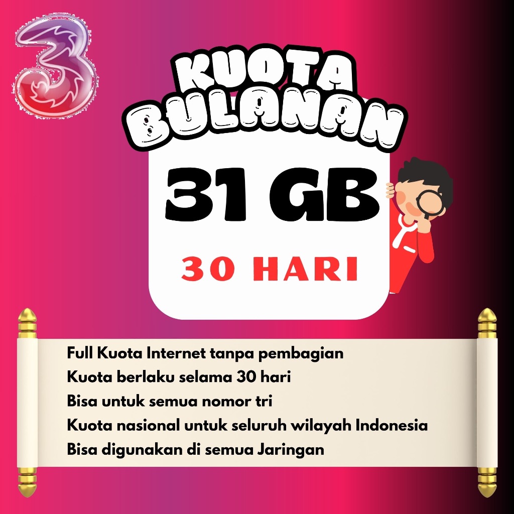Jual PAKET INTERNET KUOTA TRI 100GB NASIONAL 30HARI | Shopee Indonesia