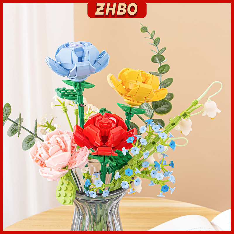 Jual ZHBO Mainan Bouquet Bunga Buket Rose Flwoer Mainan Blok DIY ...