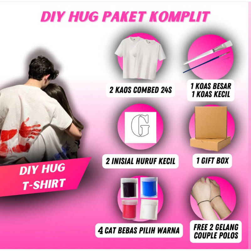 Jual Langsung Kirim (2 Kaos+Free gelang)DIY HUG T-SHIRT COUPLE PAKET LENGKAP/ KAOS HUG PASANGAN ...