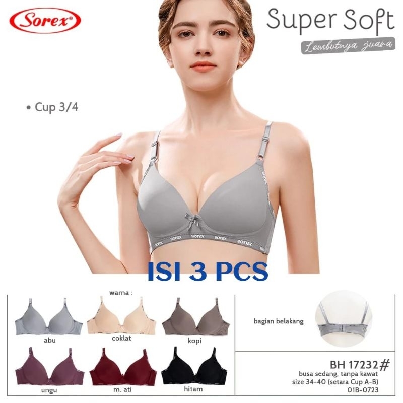 Jual Isi 3 PCS Bra Sorex Busa 17232 Casual Style Tanpa Kawat BH Setara Cup A Kait 2 | Shopee ...