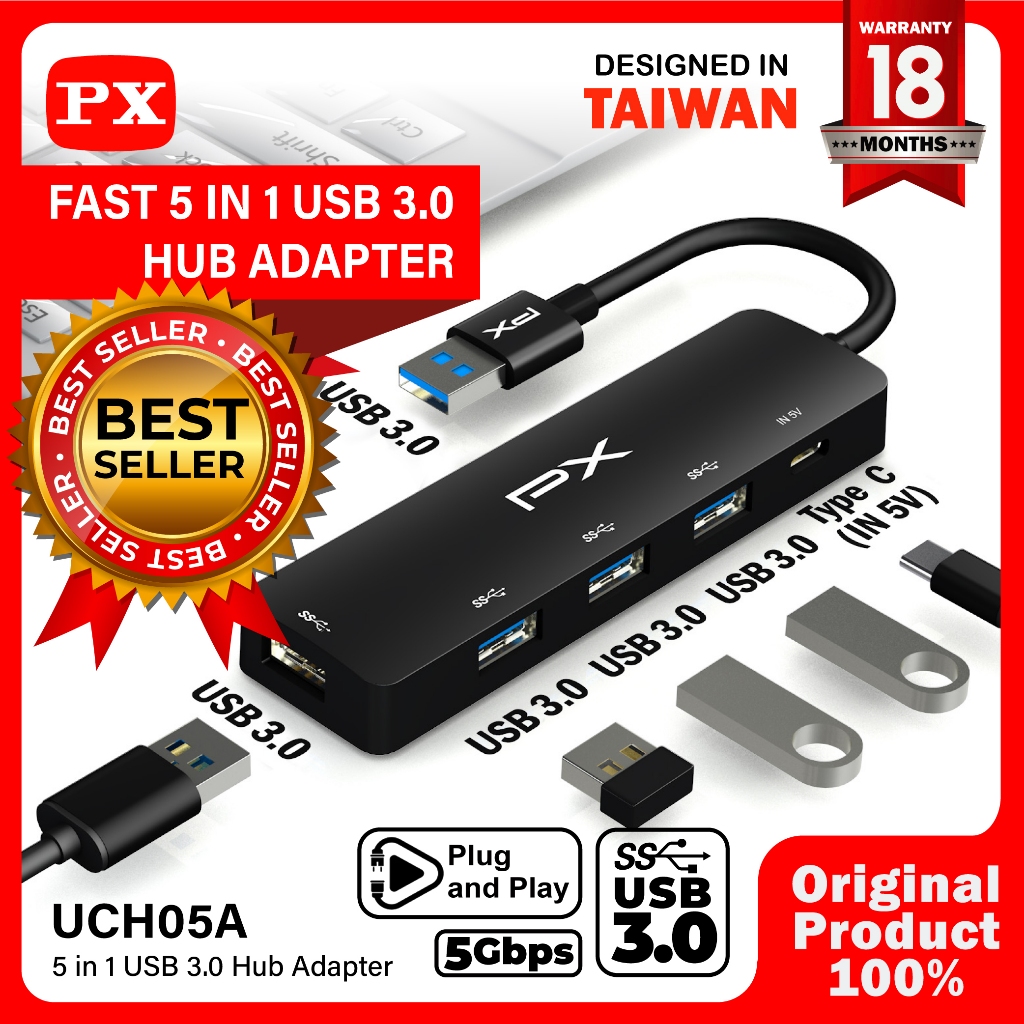 Jual USB Type C Hub Converter USB 3.0 OTG Type C 5 in 2 PX UCH05AC ...