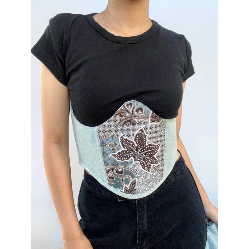 Jual Batik Underbust Corset Denim Jeans Reworked | Shopee Indonesia