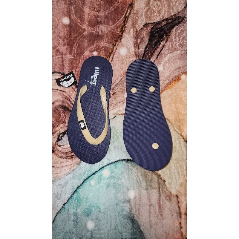 Jual SANDAL JEPIT MODEL FILLPER Warna BIRU Tali KREM ..sandal slide ...