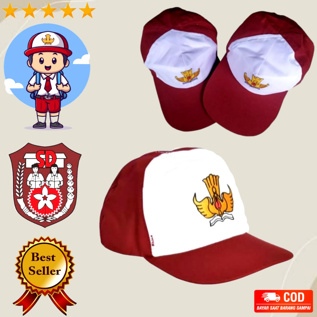 Jual Topi SD - Topi Sekolah SD Merah Putih - Perlengkapan Sekolah Anak ...