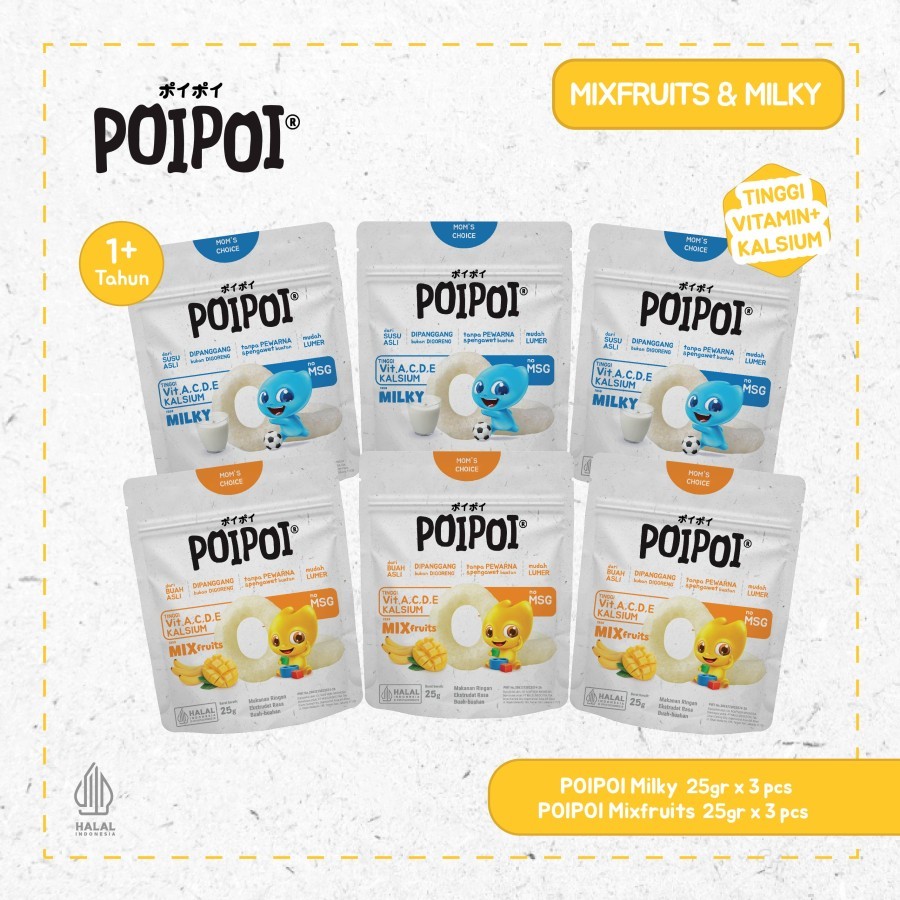 Jual POIPOI Snack - Milky & Mix Fruits Paket Isi 6Pcs 25Gr | Shopee ...