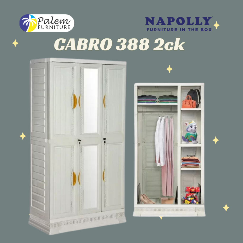 Jual Napolly Cabro 388 2CK Lemari Pakaian Plastik 3 Pintu Kaca Kunci ...