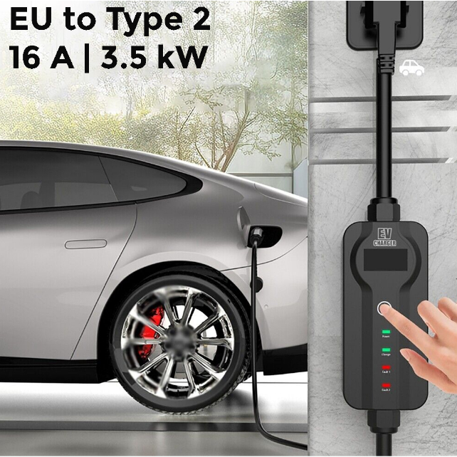Jual Charger Mobil Listrik Portable EV LED 16A 3.5kW EU to Type 2 Cas ...
