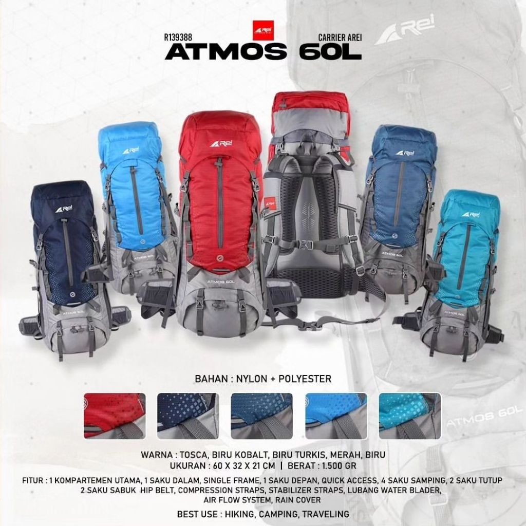 Jual TAS GUNUNG CARRIER AREI ATMOS 60L OUTDOORGEAR ORIGINAL PENDAKI ...
