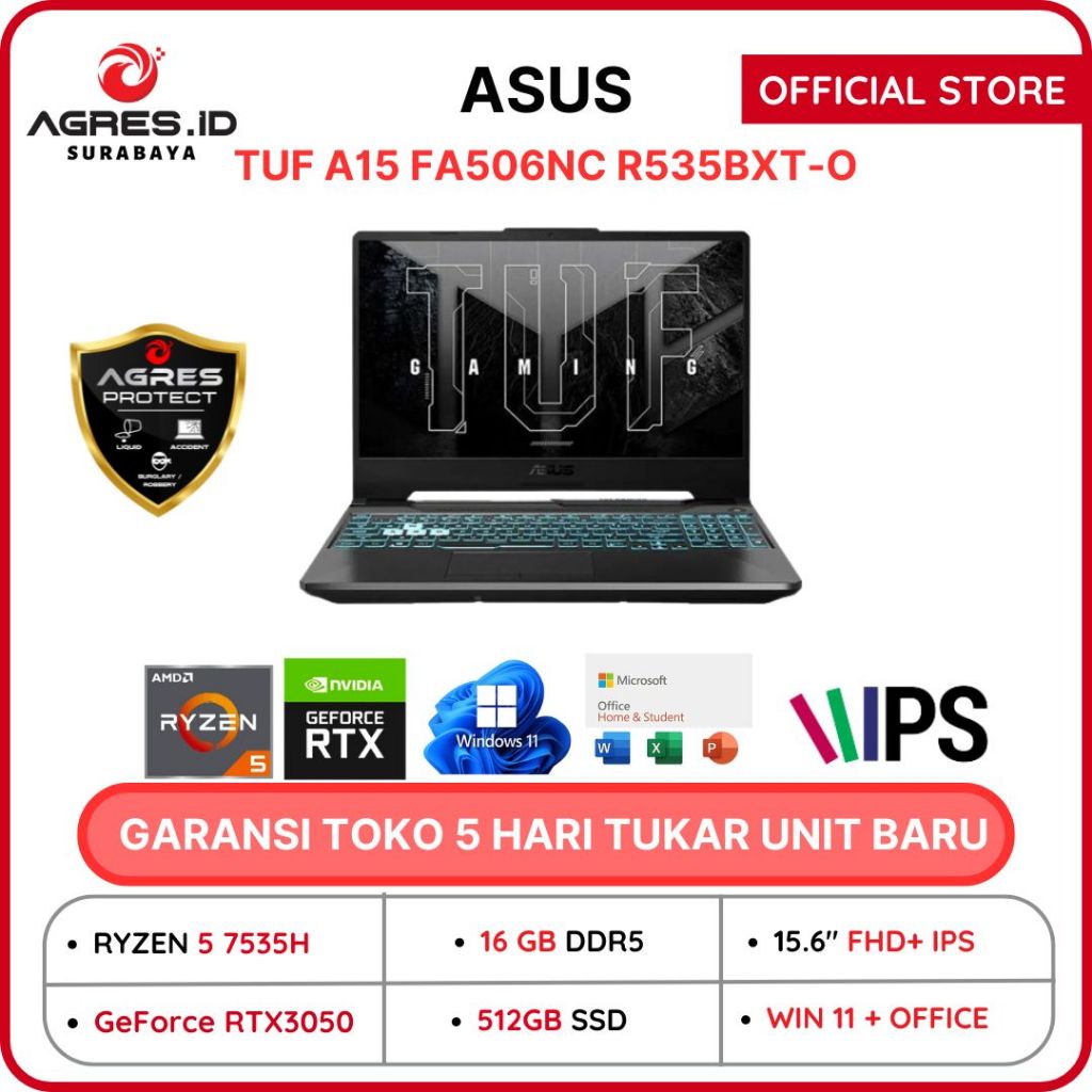 Jual ASUS TUF A15 FA506NC R535BXT-O Ryzen 5 7535HS RTX3050 4gb/ 16gb ...