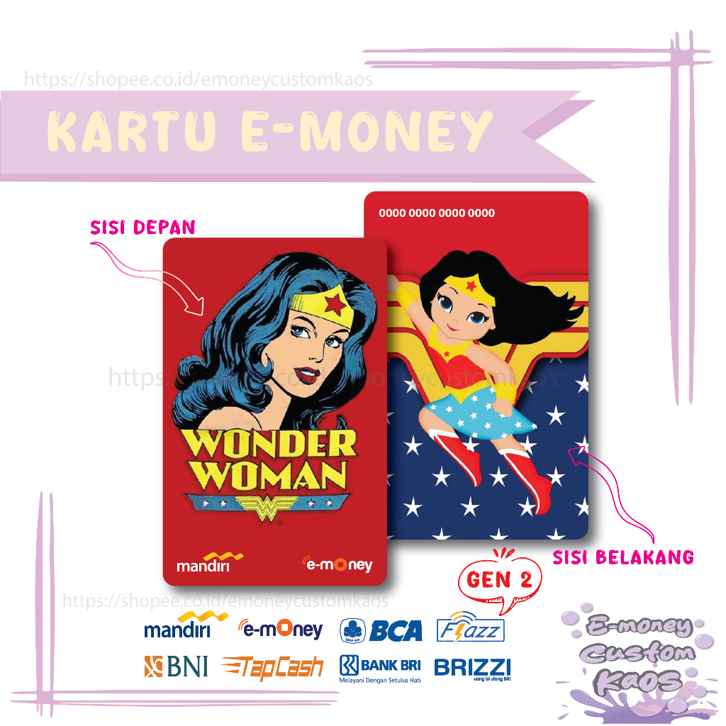 Jual KARTU EMONEY SUPERHERO WONDER WOMAN ETOLL MANDIRI FLAZZ BCA GEN 2 ...