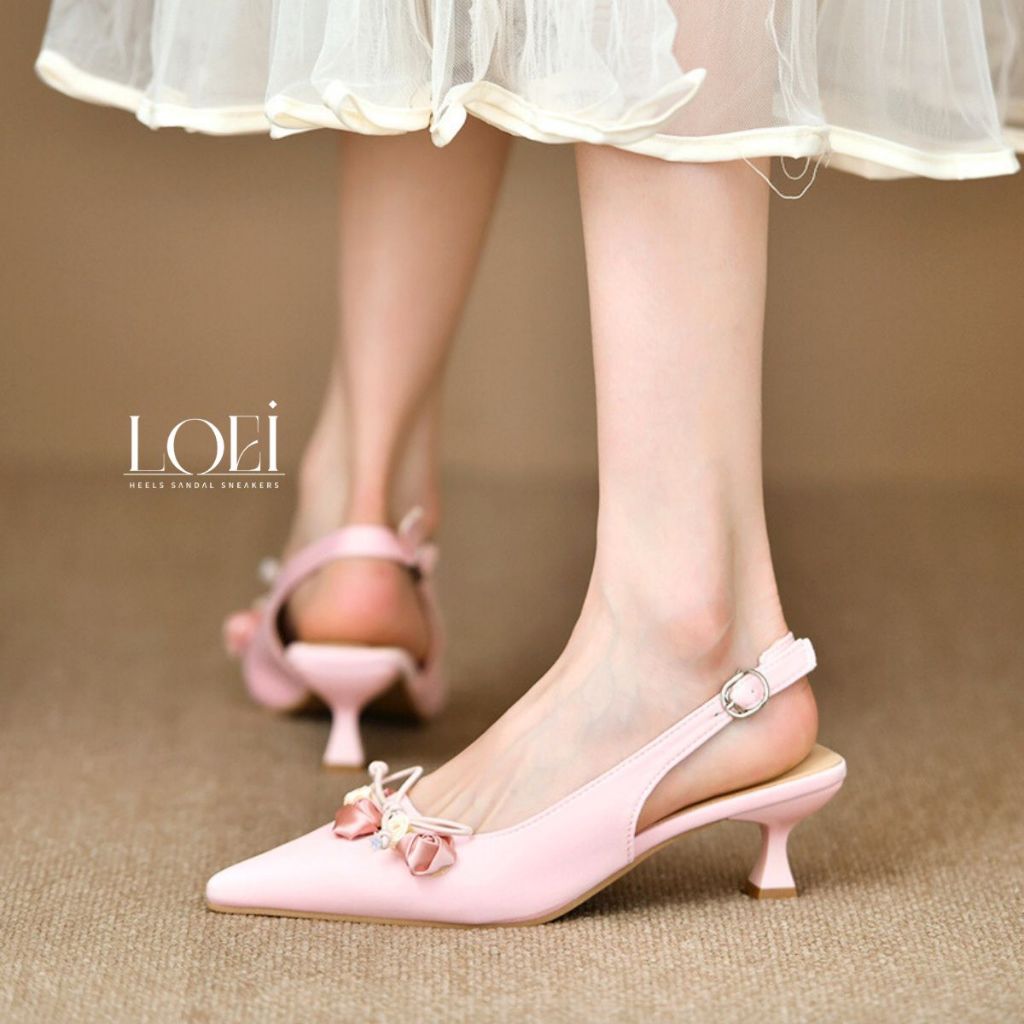 Jual LOEI Levina Heels Floral Vintage Wanita Sepatu Hak Slingback ...