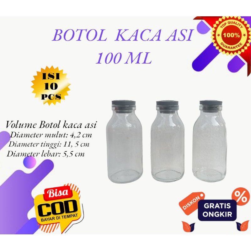 Jual Botol kaca 100 ml botol asi botol susu (paket 10 pcs) | Shopee ...