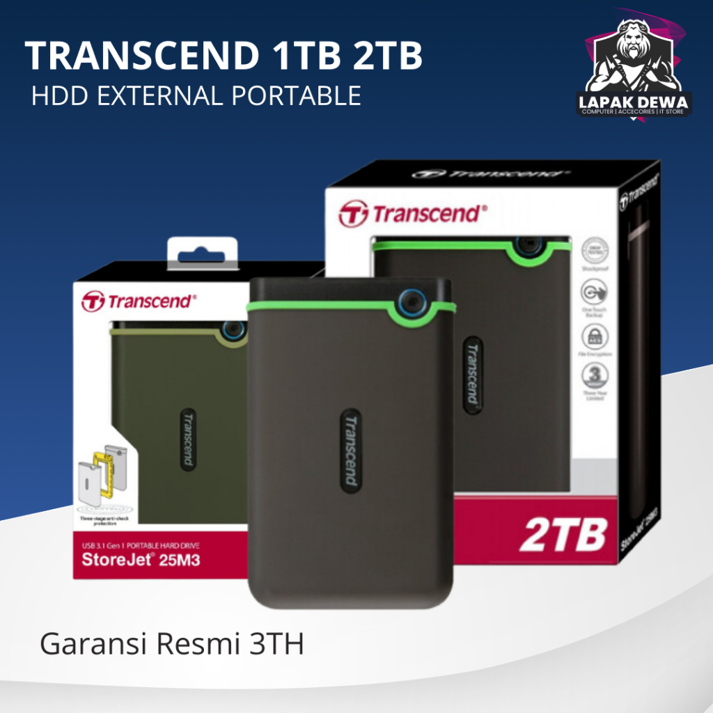 Jual Transcend Hardisk Eksternal 1TB 2TB 2.5 inch USB 3.0 ANTISHOCK ...