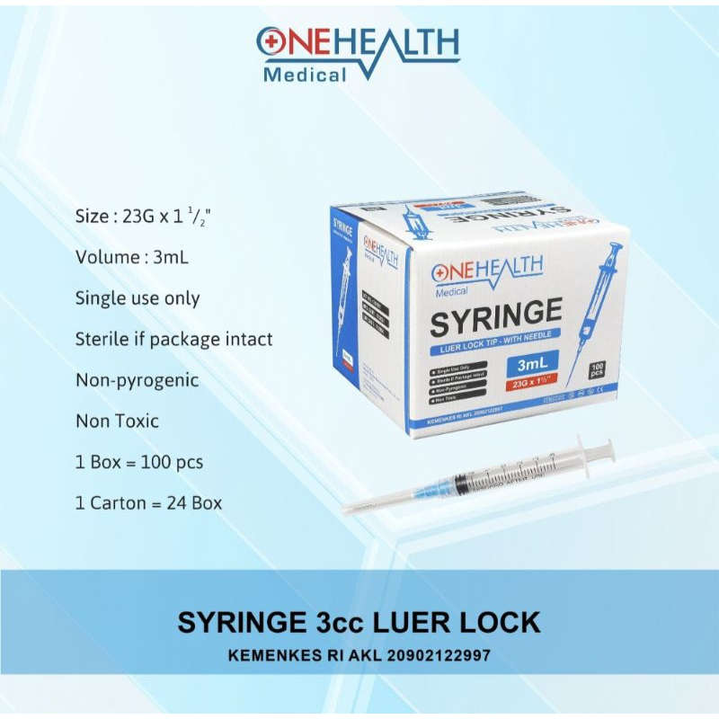 Jual Onehealth Spuit 3 cc Per Box isi 100 Syringe 3 cc Per Box isi 100 ...