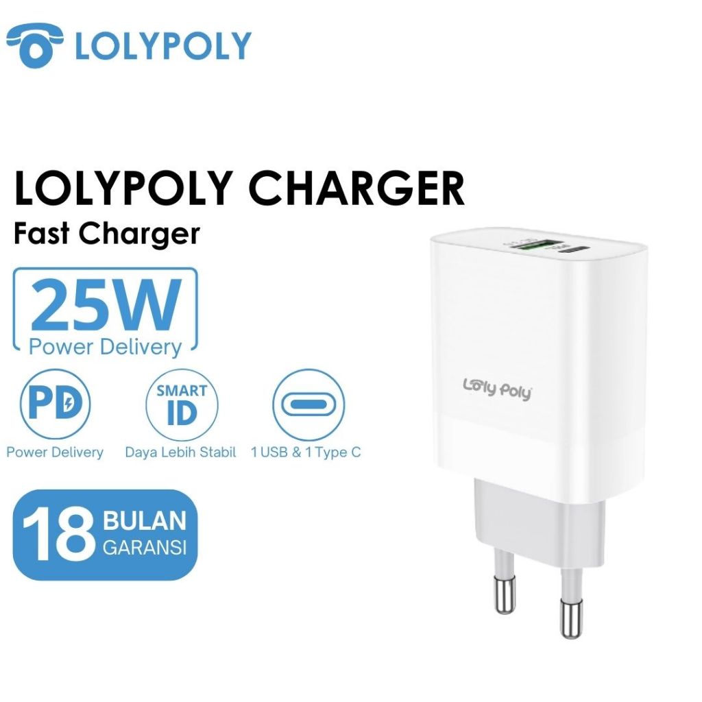 Jual LOLYPOLY Home Charger 25W Fast Charging Dual Port USB Type C ...