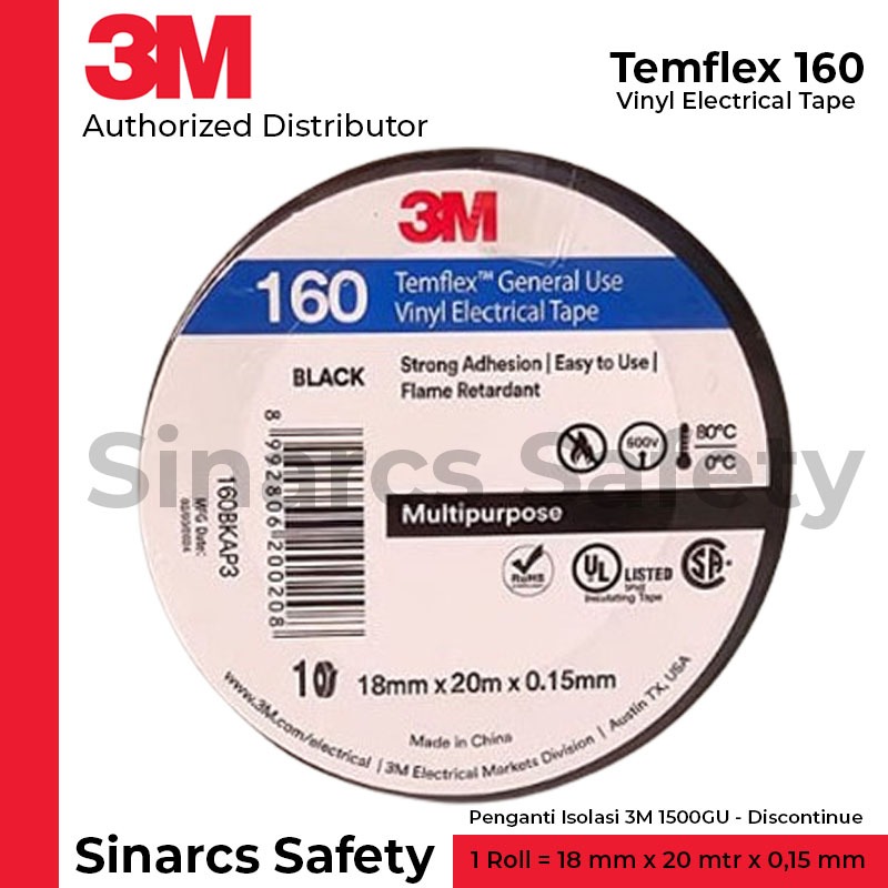 Jual 3M Temflex 160 Isolasi Listrik General Use Vinyl Electrical Tape ...
