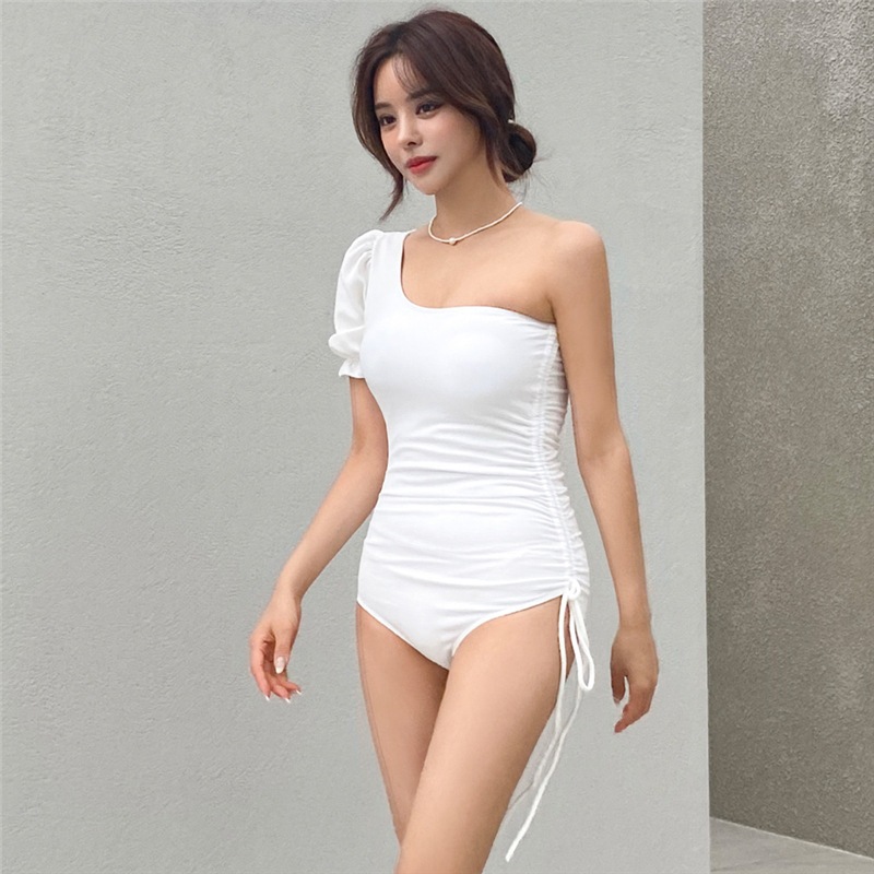 Jual Swimsuit White Polos Baju Renang Wanita Big Size One Piece Gaya