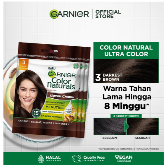 Jual Garnier Color Naturals Hair Color Sachet Pack of 3 - Coklat Gelap ...