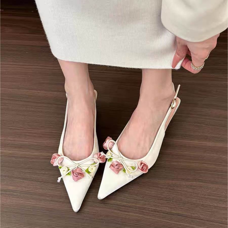 Jual 1006 Sepatu Heels Pesta Wanita Slip On Elegan Motif Bunga Import ...