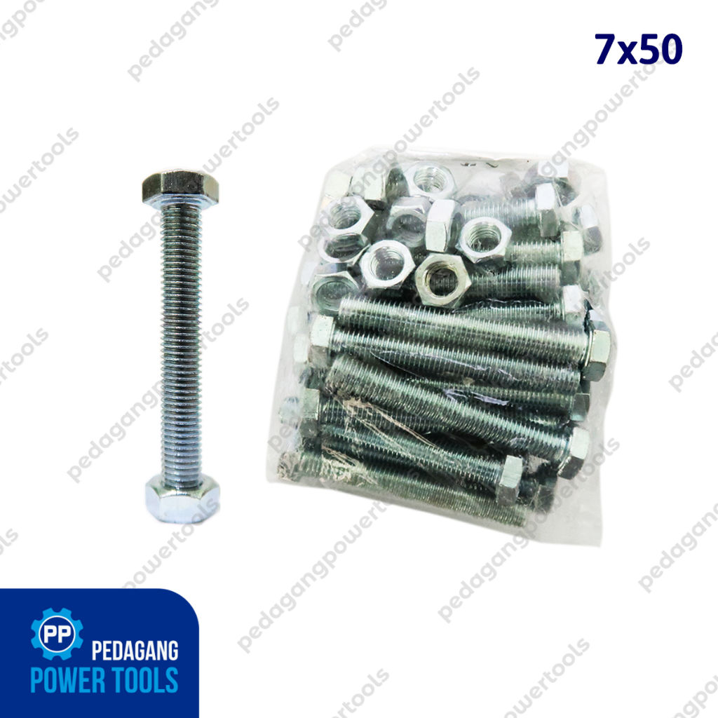 Jual JP Baut Mur M7 x 50 mm Isi 25 pcs Putih Kunci 11 Hexagon Skrup BM 7x50 | Shopee Indonesia