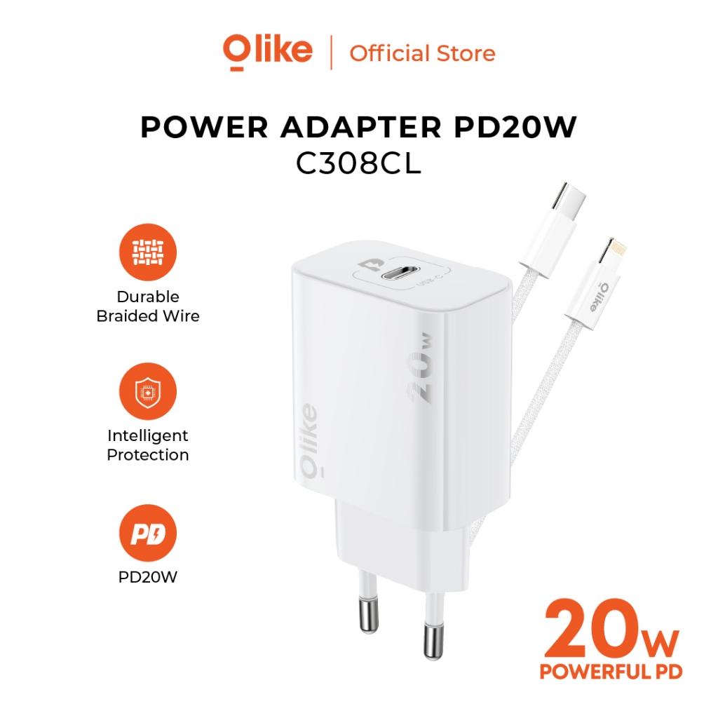 Jual OLIKE C308CL Adapter Charger Set Kabel Type C to Lightning PD 20W ...