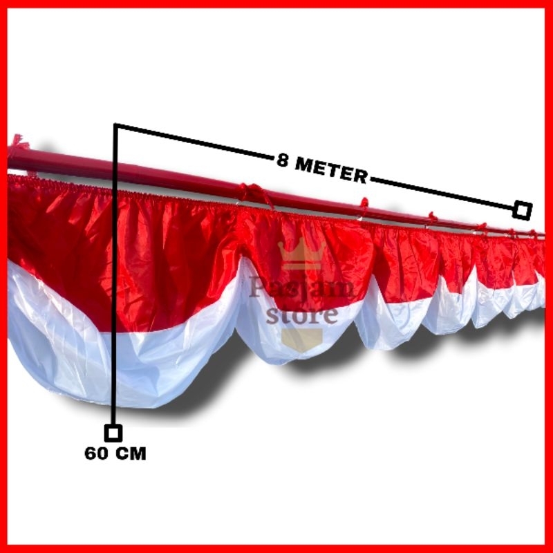 Jual Bendera Background Karet Merah Putih Rumbai 10 Gelombang Panjang 8 Meter Dekorasi 17 ...