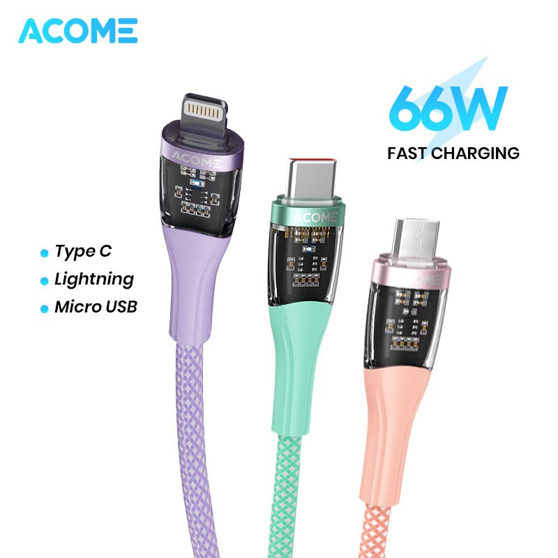 Jual ACOME Kabel Data Charger Transparan 100cm Type-C Lightning Micro ...
