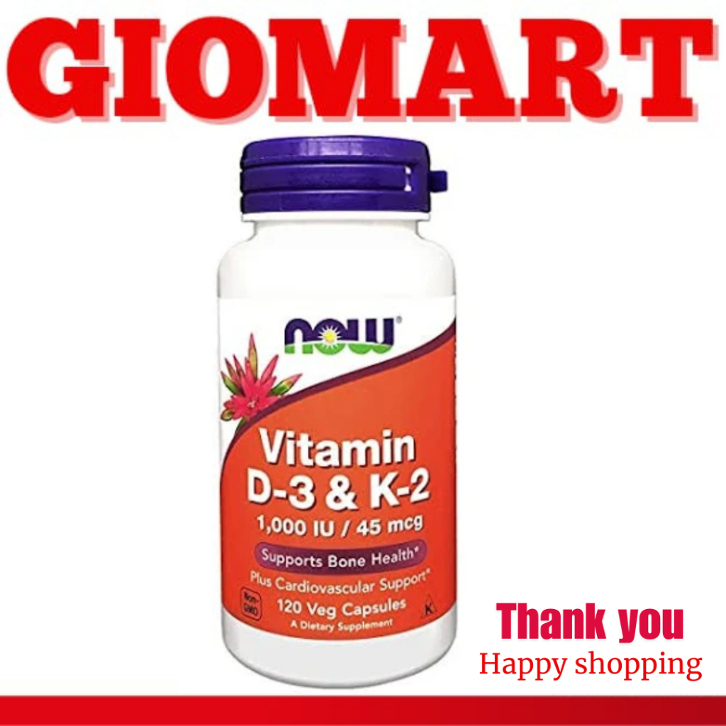 Jual NOW Vitamin D3 & K2 1000 IU 45 mcg Veg Capsules 120 s | Shopee ...