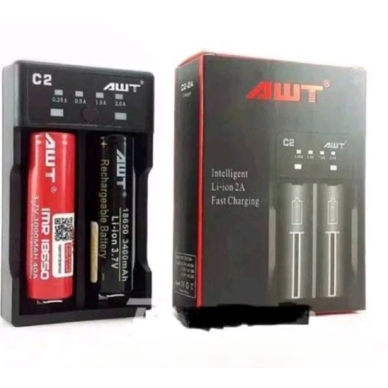 Jual Charger Baterai 18650 AWT - Charger Baterai 2 Slot - Baterai Cas ...