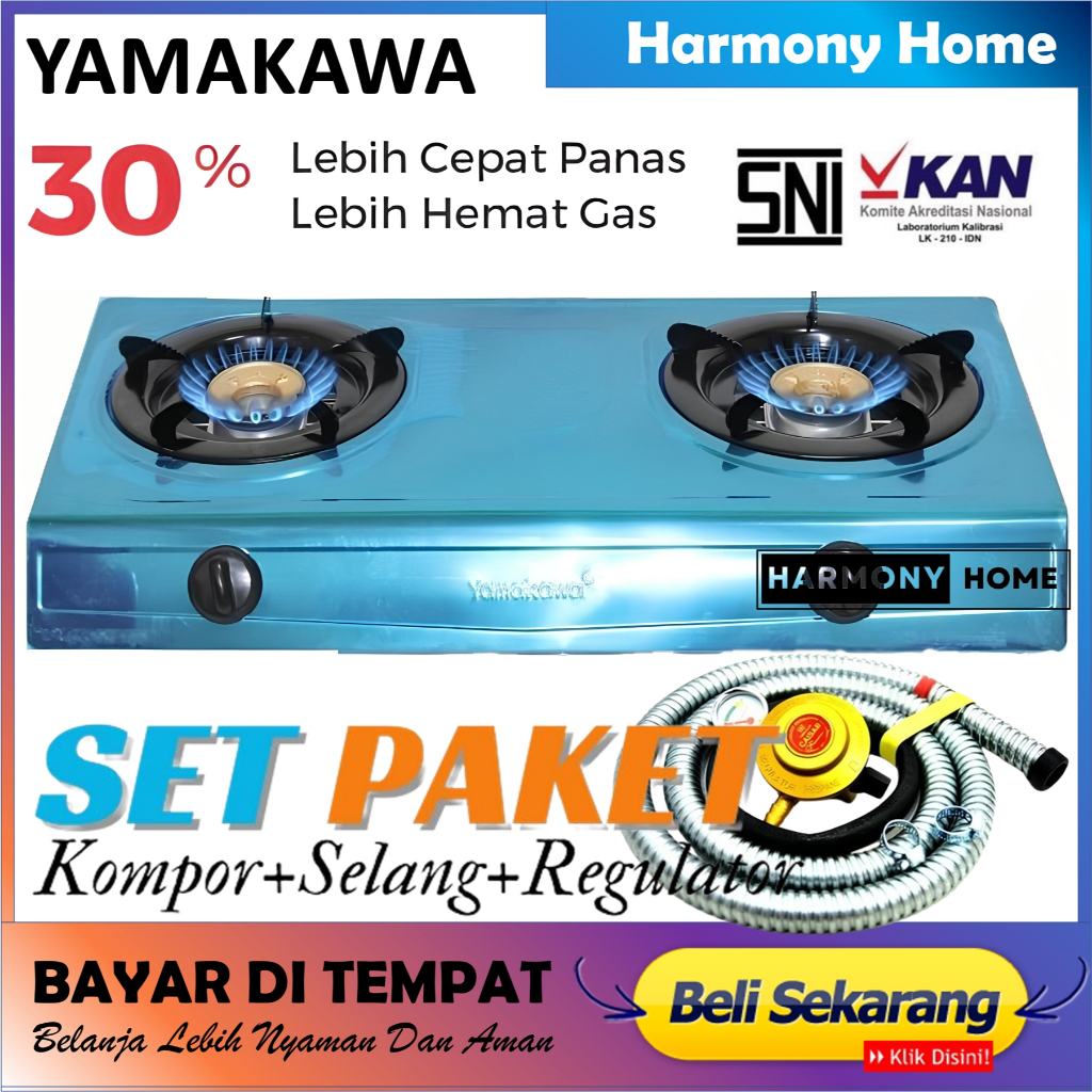 Jual Kompor Gas Yamakawa 2 Tungku+Selang Gas+Regulator Meter Stainless ...