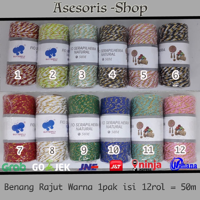 Jual Benang Rajut Motif Warna 1 pak = 12 rol (50m) 1 warna sama ...