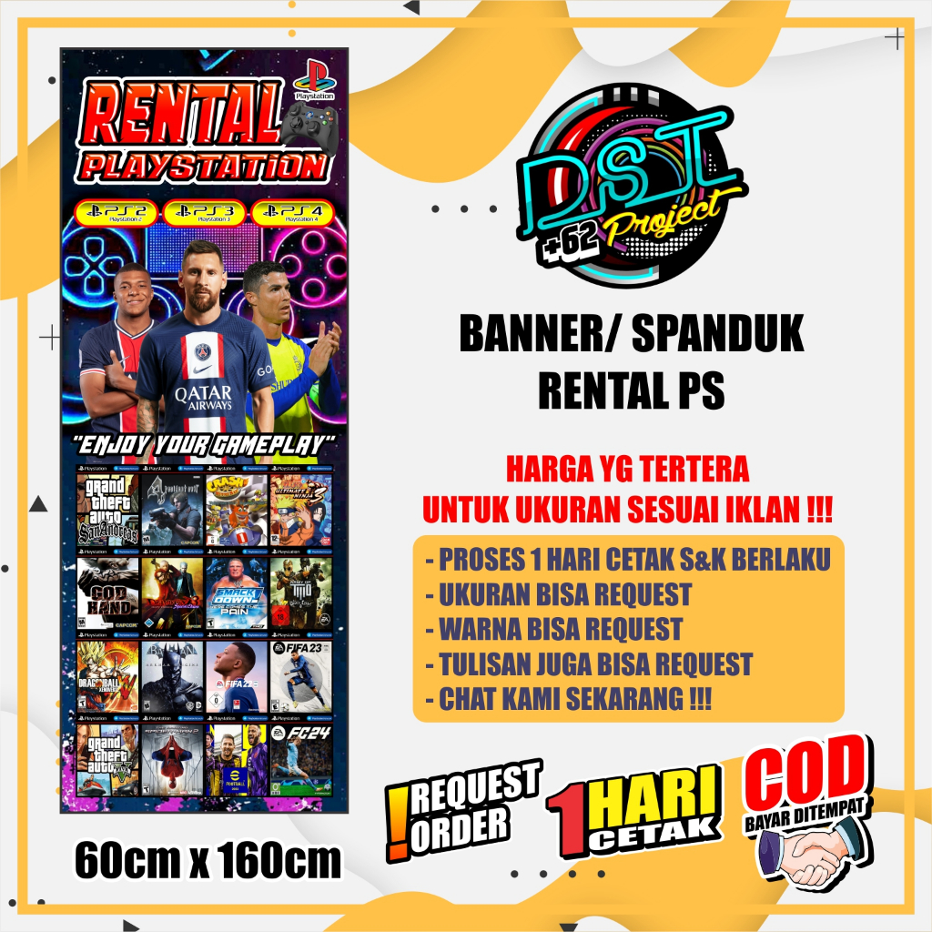 Jual BANNER / SPANDUK RENTAL PS PLAYSTATION ukuran 60cm x 160cm ...