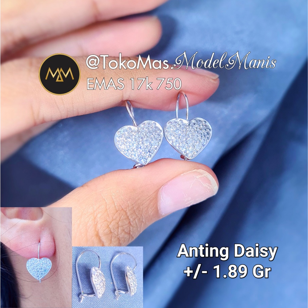 Jual Anting daisy love emas putih 750 kadar 17k | Shopee Indonesia