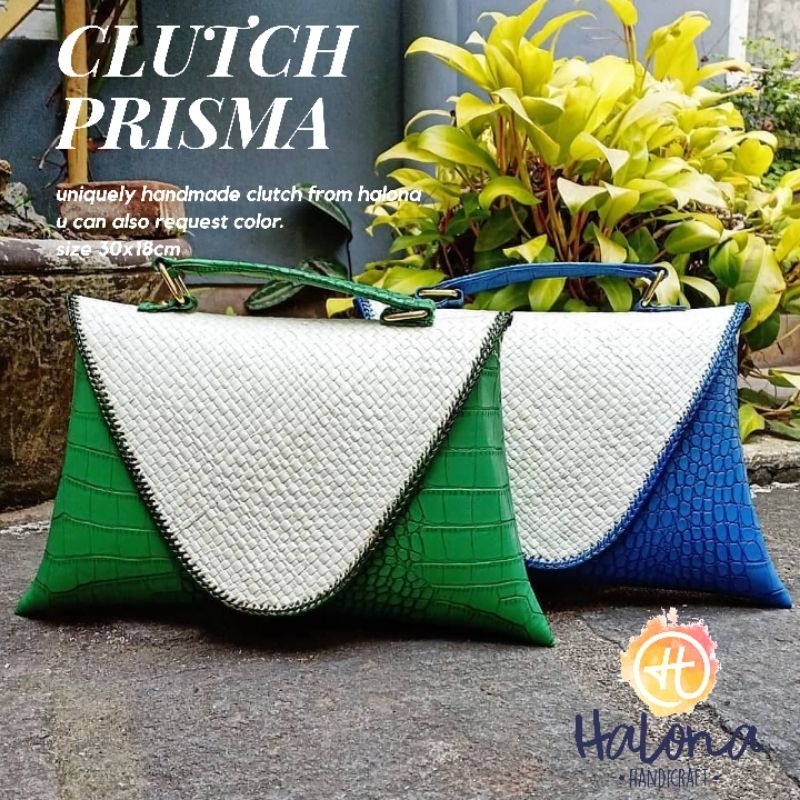 Jual tas clutch handbag pesta anyaman pandan mix imitasi croco prisma ...
