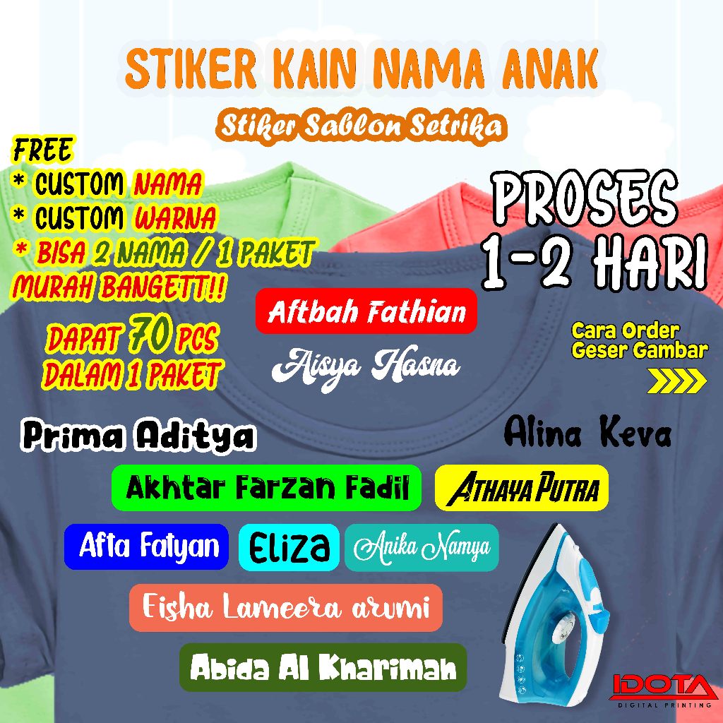 Jual Stiker Kain Nama Anak Custom / Stiker Sablon Nama Setrika / Label ...