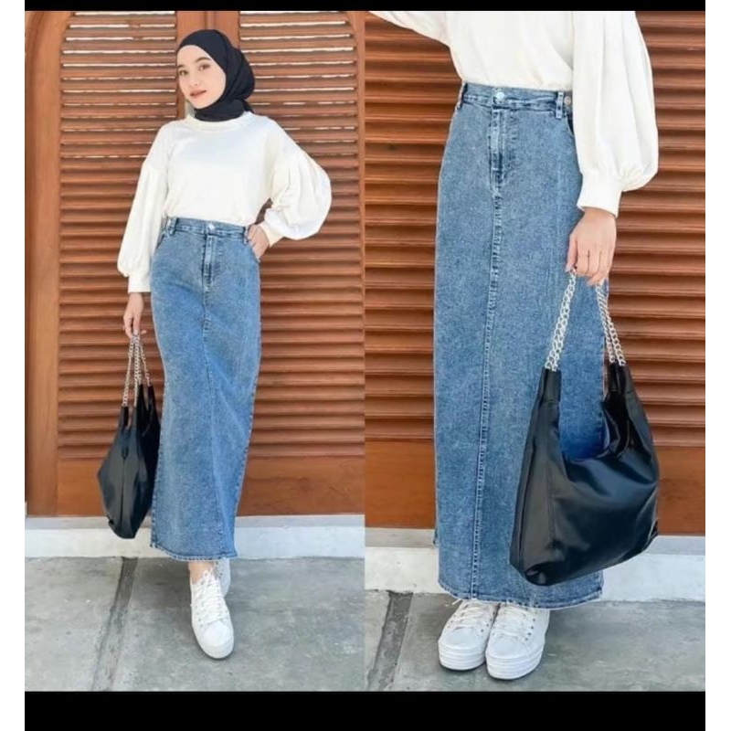 Jual ROK THEANA JEANS HIGHWAIST PANJANG WANITA ROK SPAN SKIRT KEKINIAN ...