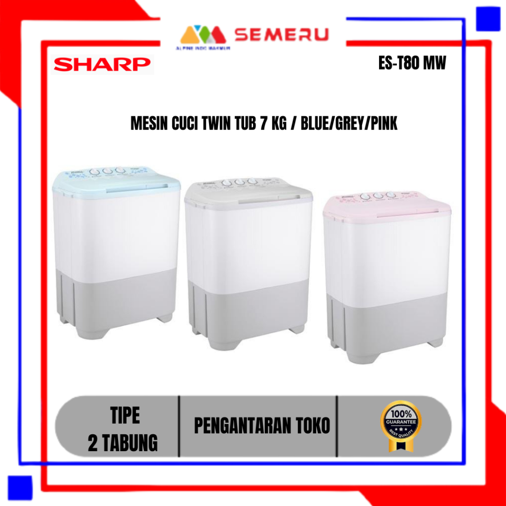 Jual SHARP Mesin Cuci Twin Tub / 2 Tabung 7 KG ES-T80 MW KHUSUS MAKASSAR | Shopee Indonesia
