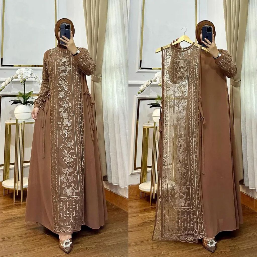 Jual Gamis Brukat Tile Kombi Ceruty Wilona Dress Brukat Gamis Remaja ...