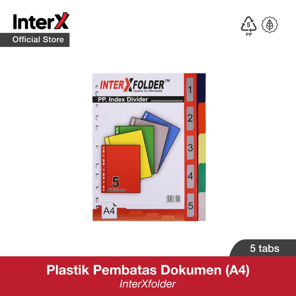 Jual InterX Folder Index Divider A4 - Pembatas File Warna 5 Tab ...