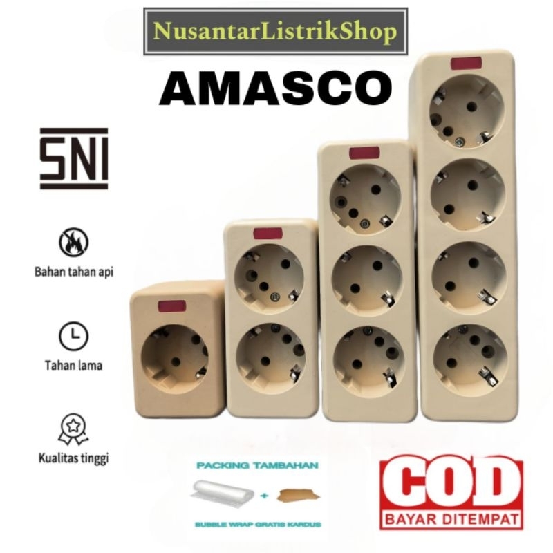 Jual Stop Kontak AMASCO 1/2/3/4 Lubang SNI Terminal Kuningan | Shopee ...