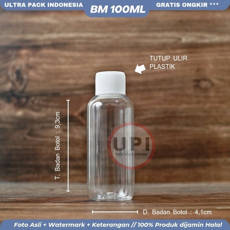Jual KEMASAN MINUMAN BOTOL FOOD GRADE - PET BM 100ML CLEAR + TUTUP ULIR PLASTIK PUTIH | Shopee ...