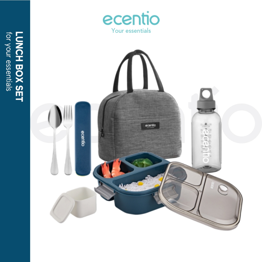 Jual 【In Stok】ecentio 3 sekat 1100ml lunch box anti bocor botol minum ...